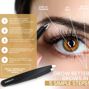 Utopia Care Tweezers for Women Facial Hair (4 Piece), Eyebrow Tweezers for Women Professional, Precision Tweezers Set for Women, Pointed Tweezers Slant Tip, Ingrown Hair Tweezers for Men (Black)