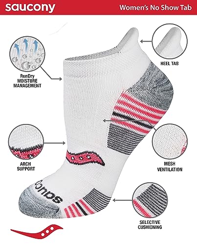 Saucony Women's 8/16 Performance Heel Tab Athletic Socks, Grey Fashion (8 Pairs), Medium