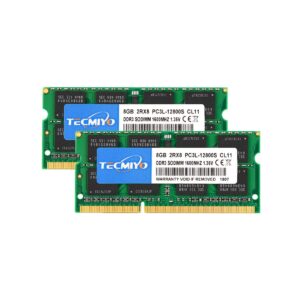 tecmiyo ram 16gb kit (2x8gb) ddr3l-1600 sodimm (pc3-12800s), ddr3 ram 16gb pc3l 12800 2rx8 1.35v/1.5v cl11 non-ecc unbuffered 204-pin notebook laptop ram memory upgrade kit