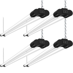 bbounder 4 pack linkable led utility shop light, 4 ft, 4000 lm, 48 inch integrated fixture for garage, 40w equivalent 250w, 5000k daylight, surface + suspension mount, black