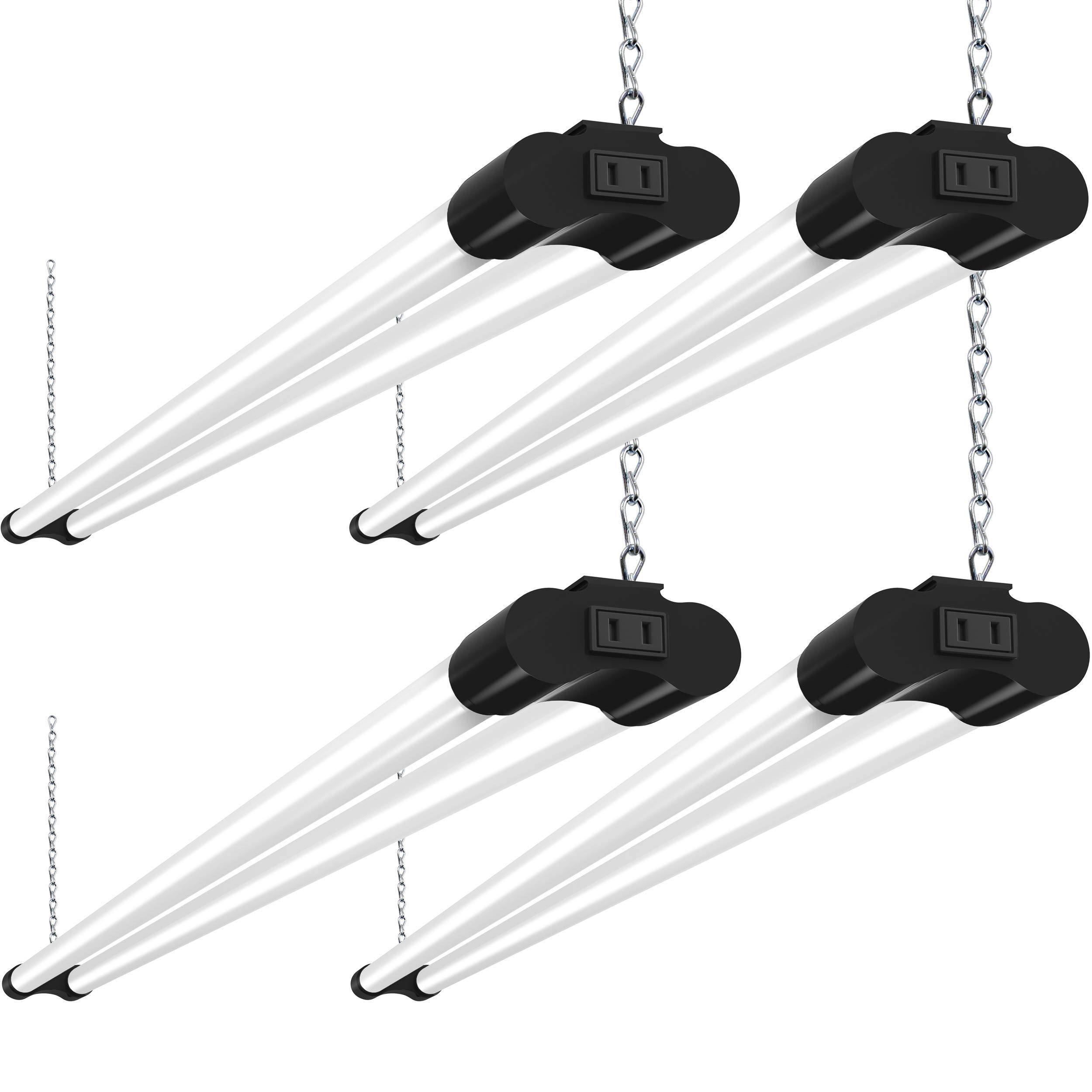 BBOUNDER 4 Pack Linkable LED Utility Shop Light, 4 FT, 4000 LM, 48 Inch Integrated Fixture for Garage, 40W Equivalent 250W, 5000K Daylight, Surface + Suspension Mount, Black