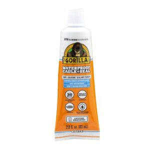 Gorilla Waterproof Caulk & Seal100% Silicone Sealant, 2.8oz Squeeze Tube, White (Pack of 1)