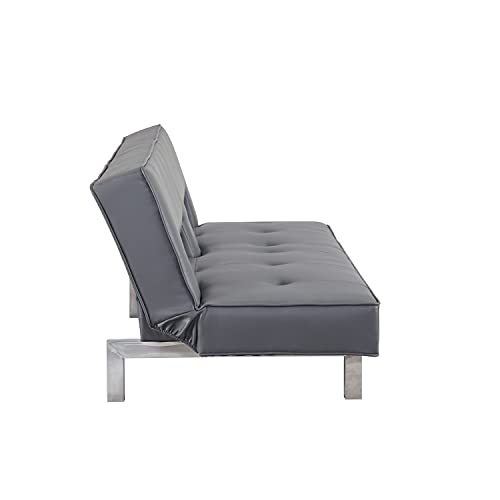 Naomi Home Astrid Futon Sofa Bed - Gray Faux Leather, Modern Style, 3-Position Reclining Mini Sofa/Bed with Chrome Legs, Small Couch for Bedroom Living Rooms, Office