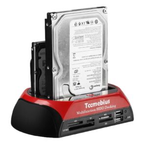 Tccmebius Hard Drive Docking Station, TCC-S862-US USB 2.0 to 2.5 3.5 Inch SATA IDE Dual Slots External Enclosure with All in 1 Card Reader and USB 2.0 Hub for 2.5" 3.5" IDE SATA I/II/III HDD SSD