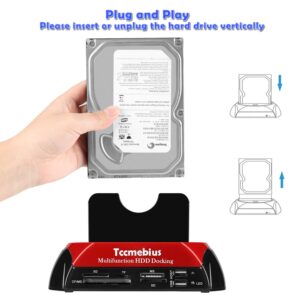 Tccmebius Hard Drive Docking Station, TCC-S862-US USB 2.0 to 2.5 3.5 Inch SATA IDE Dual Slots External Enclosure with All in 1 Card Reader and USB 2.0 Hub for 2.5" 3.5" IDE SATA I/II/III HDD SSD