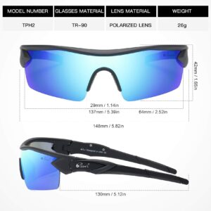 Bevi Polarized Sports Sunglasses TR90 Unbreakable Frame for Men Women Running Cycling Golf Baseball TPH2C2