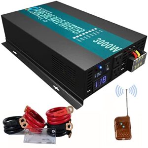 wzrelb 3000watt pure sine wave inverter 12v dc to 120v ac 60hz with led display wireless remote controller car inverter generator (rbp300012vcrt)