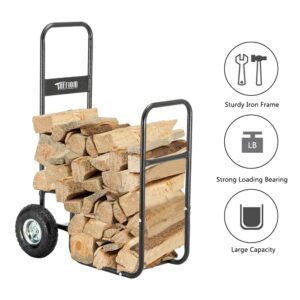 ROVSUN Firewood Cart Wood Hauler Fireplace Log Carrier Mover, Outdoor Indoor Wood w/Rolling Wheel Dolly Storage Holder