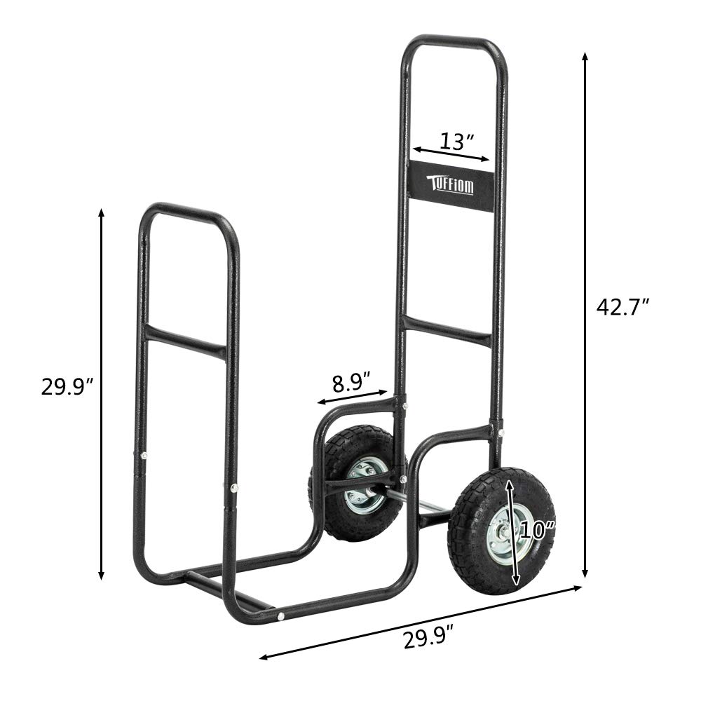 ROVSUN Firewood Cart Wood Hauler Fireplace Log Carrier Mover, Outdoor Indoor Wood w/Rolling Wheel Dolly Storage Holder