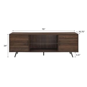 Walker Edison Saxon Mid Century Modern 2 Door Glass Shelf TV Stand for TVs up to 80 Inches, 70 Inch, Dark Walnut