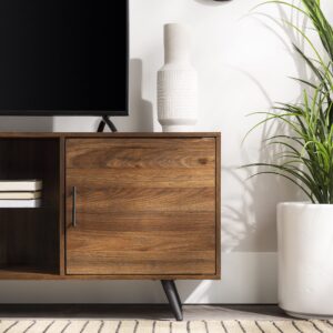 Walker Edison Saxon Mid Century Modern 2 Door Glass Shelf TV Stand for TVs up to 80 Inches, 70 Inch, Dark Walnut