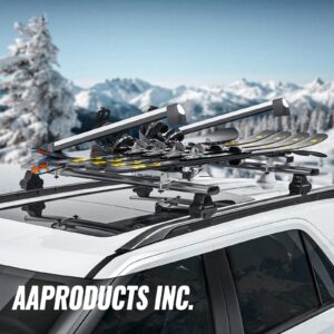 AA Products Inc. 33'' Aluminum Universal Ski Roof Rack Fits 6 Pairs Skis or 4 Snowboards, Ski Roof Carrier Fit Most Vehicles Equipped Cross Bars