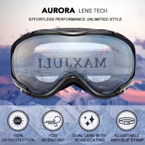 JULI Ski Goggle/Snow Snowboard Goggles for Men, Women & Youth - 100% UV Protection Anti-Fog Dual Lens(Black Frame/82% VLT Clear Len)