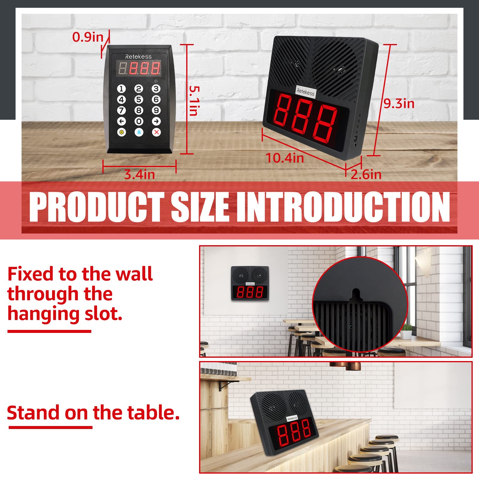 Retekess TD101 Queue Calling System,Take A Number System, Larger LCD Screen,8 Broadcast Types,Waiting Number System for Restaurant, Hospital,Bank(1 Display +1 Numeric Keypad)