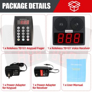 Retekess TD101 Queue Calling System,Take A Number System, Larger LCD Screen,8 Broadcast Types,Waiting Number System for Restaurant, Hospital,Bank(1 Display +1 Numeric Keypad)