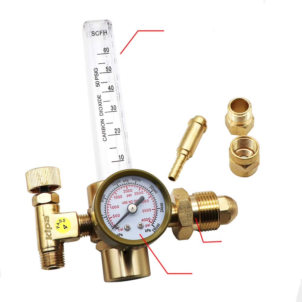 KIPA Argon Flowmeter Regulator for Welding CGA580 Miller Lincoln Mig Tig, CO2 Argon Mixed Flowmeter Regulator, Accurate Gauge 0 to 4000 Psi Pressure for Welder Tank,Safe Durable Welding Gas Flowmeter