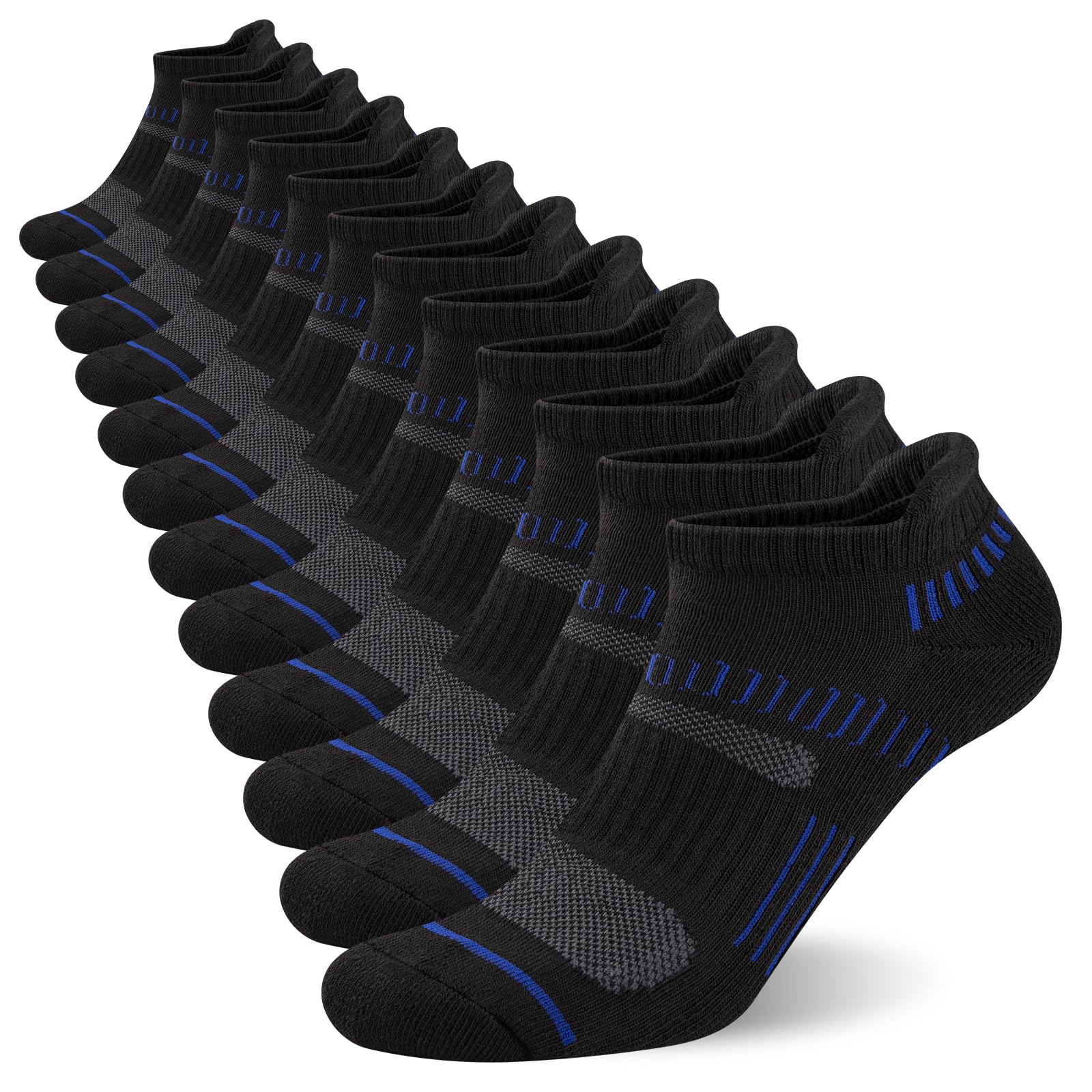 COOPLUS Mens Ankle Socks Athletic Cushioned Breathable Low Cut Tab With Arch Support - 6 Pairs