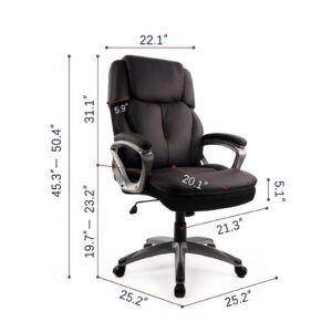 CLATINA Ergonomic Big and Tall Executive Office Chair with Bonded Lumbar Support 400lbs High Capacity Swivel Adjustable Height Thick Padding Headrest and Armrest for Home Office Black Fabric