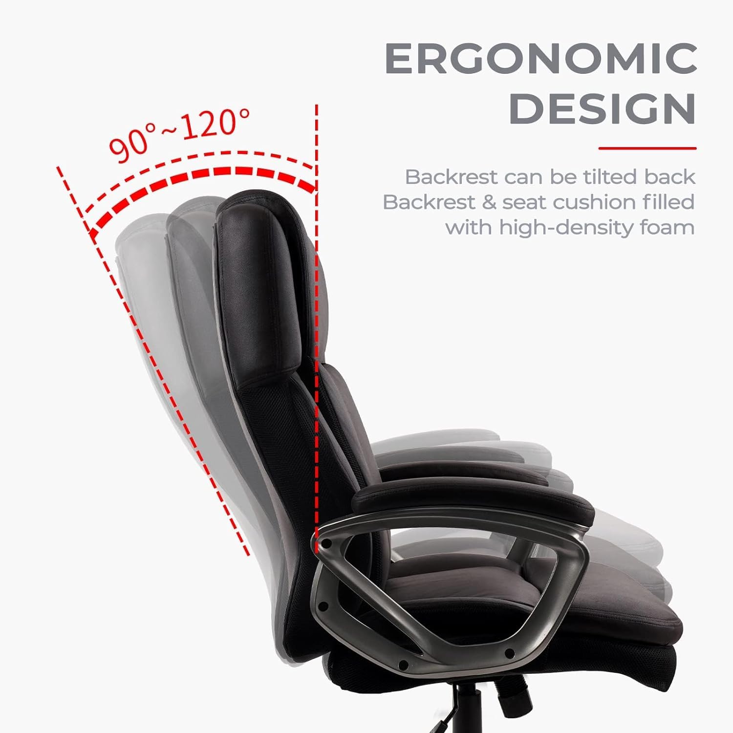 CLATINA Ergonomic Big and Tall Executive Office Chair with Bonded Lumbar Support 400lbs High Capacity Swivel Adjustable Height Thick Padding Headrest and Armrest for Home Office Black Fabric