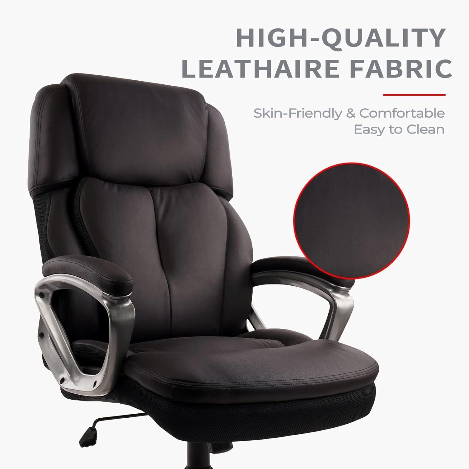 CLATINA Ergonomic Big and Tall Executive Office Chair with Bonded Lumbar Support 400lbs High Capacity Swivel Adjustable Height Thick Padding Headrest and Armrest for Home Office Black Fabric