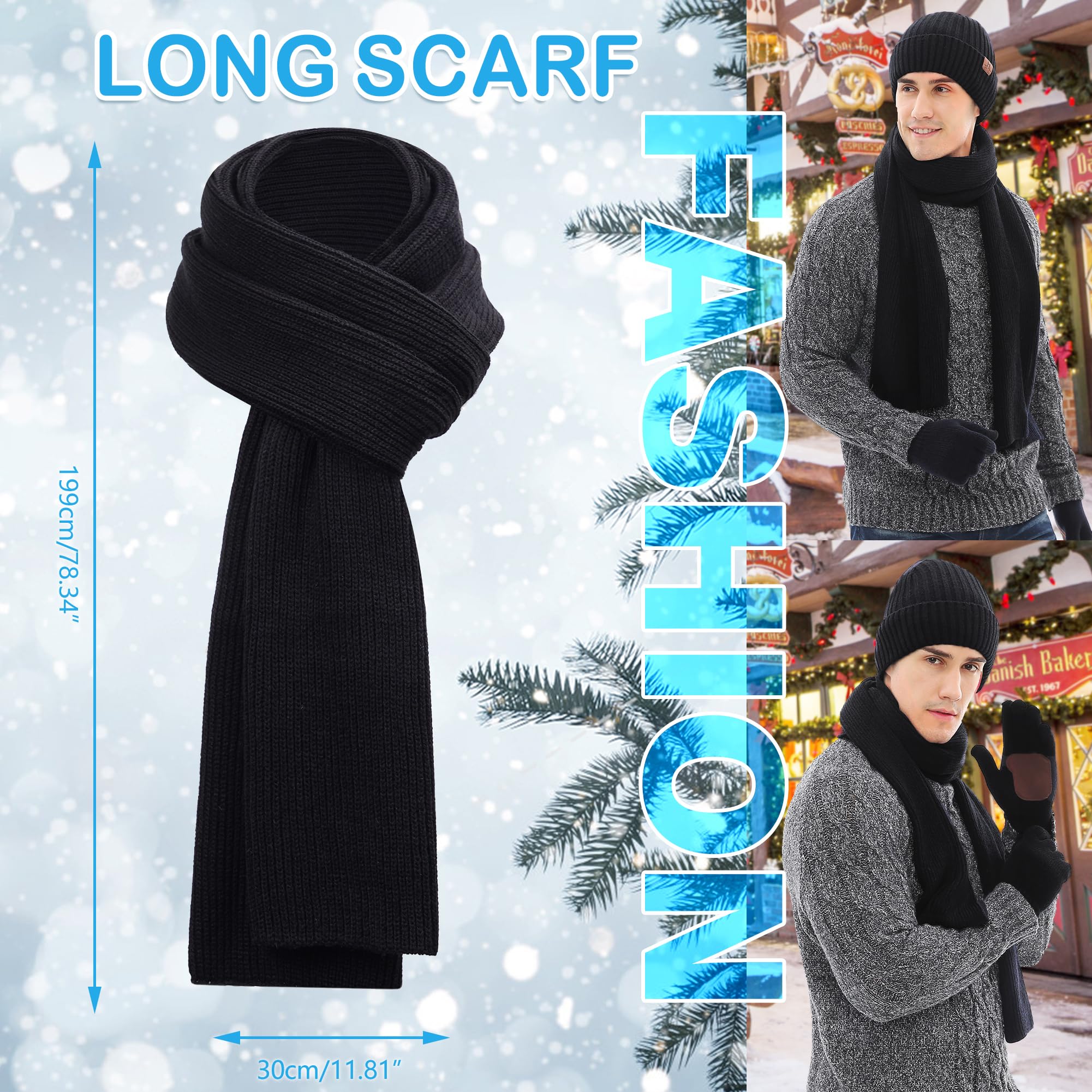 Mens & Womens Winter Knit Hat Beanie Long Neck Scarf Touchscreen Gloves Set Skull Cap with Fleece Lined Gifts for Men Women