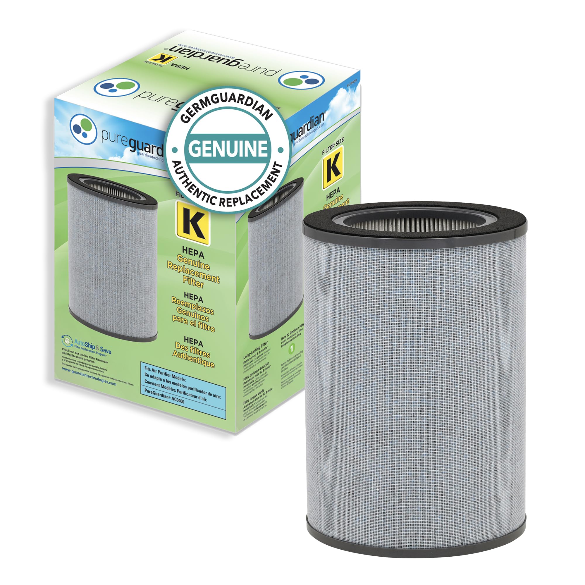 GermGuardian Filter K 360° HEPA Pure Genuine Air Purifier Replacement Filter, Removes 99.97% of Pollutants for Air Purifiers AC9400W and AC9600W, FLT9400