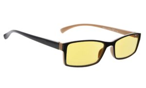 small rectangle blue light blocking computer reading glasses with yellow tinted lens （black/brown, 1.25）