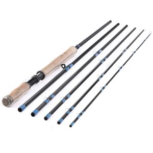 channelmay 14ft 9/10 carbon spey fly fishing rod pole double hand 6 pieces sections medium-fast freshwater and saltwater fishing