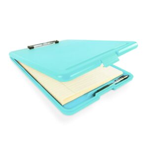 super z outlet slim plastic nursing rn style coaches clipboard with open foldable storage, classroom teacher college size (9.5" x 13.5") (turquoise)