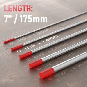 YESWELDER TIG Welding Tungsten Electrode 2% Thoriated 1/16" x 7" (Red, WT20/EWTh-2) 10-pk