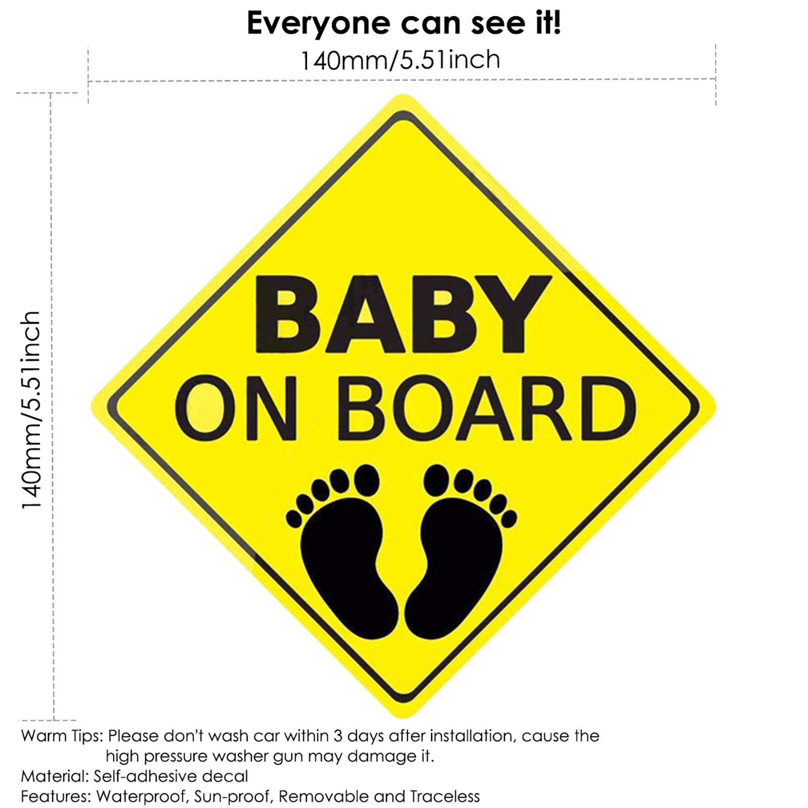 Baby ON Board Sticker Car Decals Safety Signs Self-Adhesive Easy to Install Waterproof 2pcs (Style B)