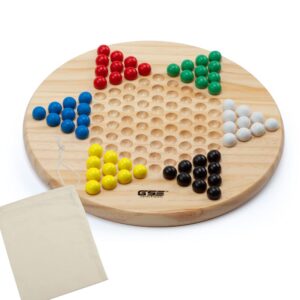 gse 11.5" natural wood chinese checkers board game set with 66 colorful wooden marbles, classic strategy family board game for boys & girls, kids & adults fun family board games