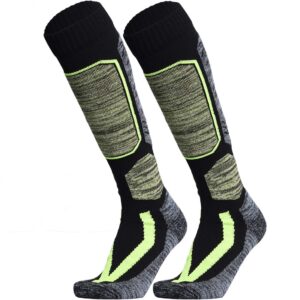 weierya ski socks, warm knee high performance skiing socks, snowboard socks (black 2 pairs, medium)