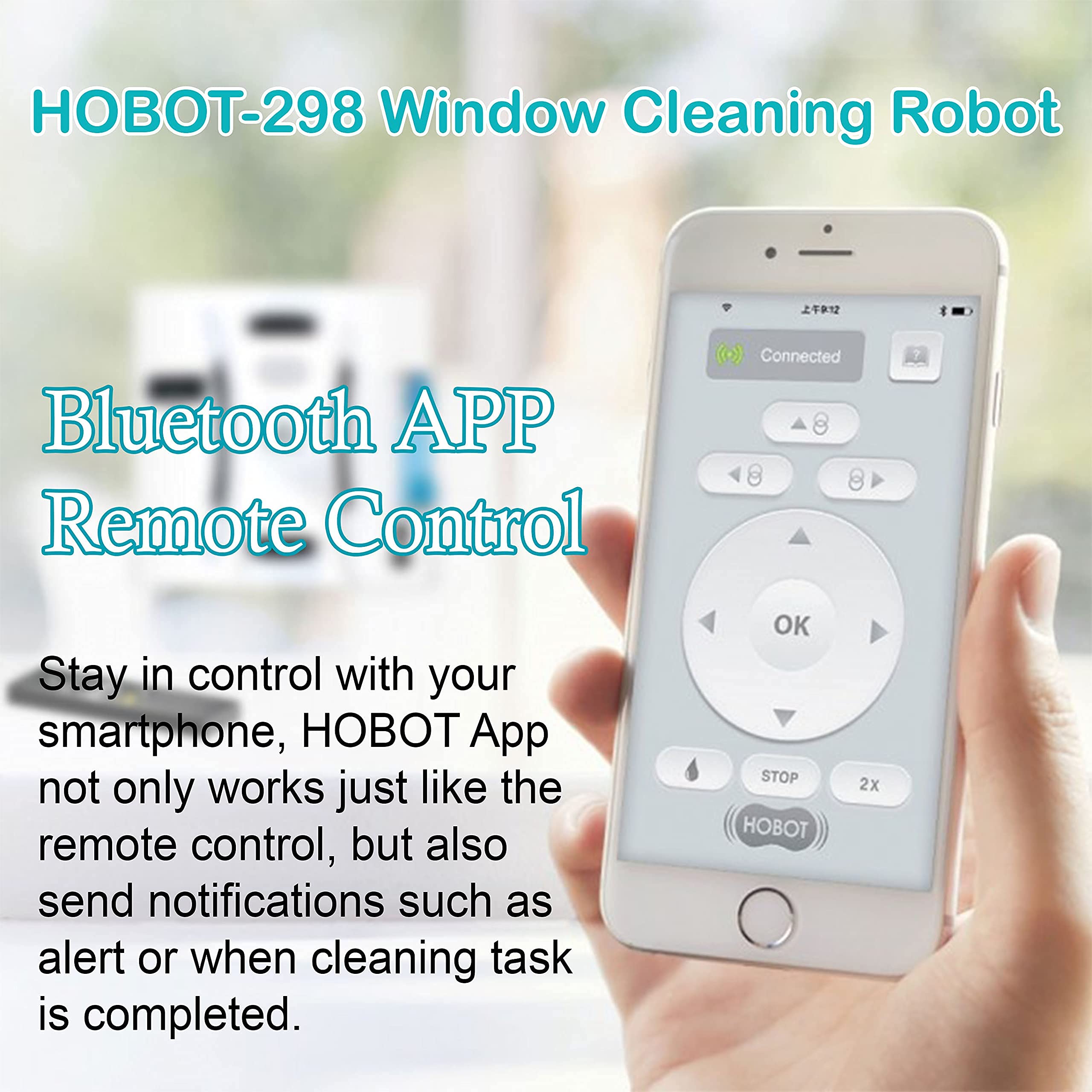 HOBOT-298 Window Cleaning Automatic Robot with Ultrasonic Water Spray and Control via Smartphone or Remote