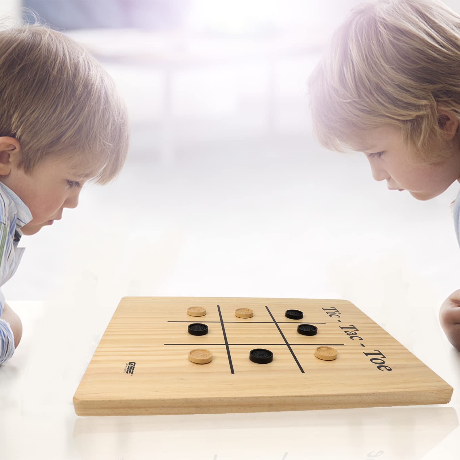 GSE 2-in-1 Reversible Natural Wood Checkers & Tic-Tac-Toe Board Game Combo Set with Game Pieces. Family Game for Boys & Girls, Adults. Fun, Family-Friendly Board Game