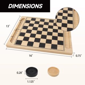 GSE 2-in-1 Reversible Natural Wood Checkers & Tic-Tac-Toe Board Game Combo Set with Game Pieces. Family Game for Boys & Girls, Adults. Fun, Family-Friendly Board Game