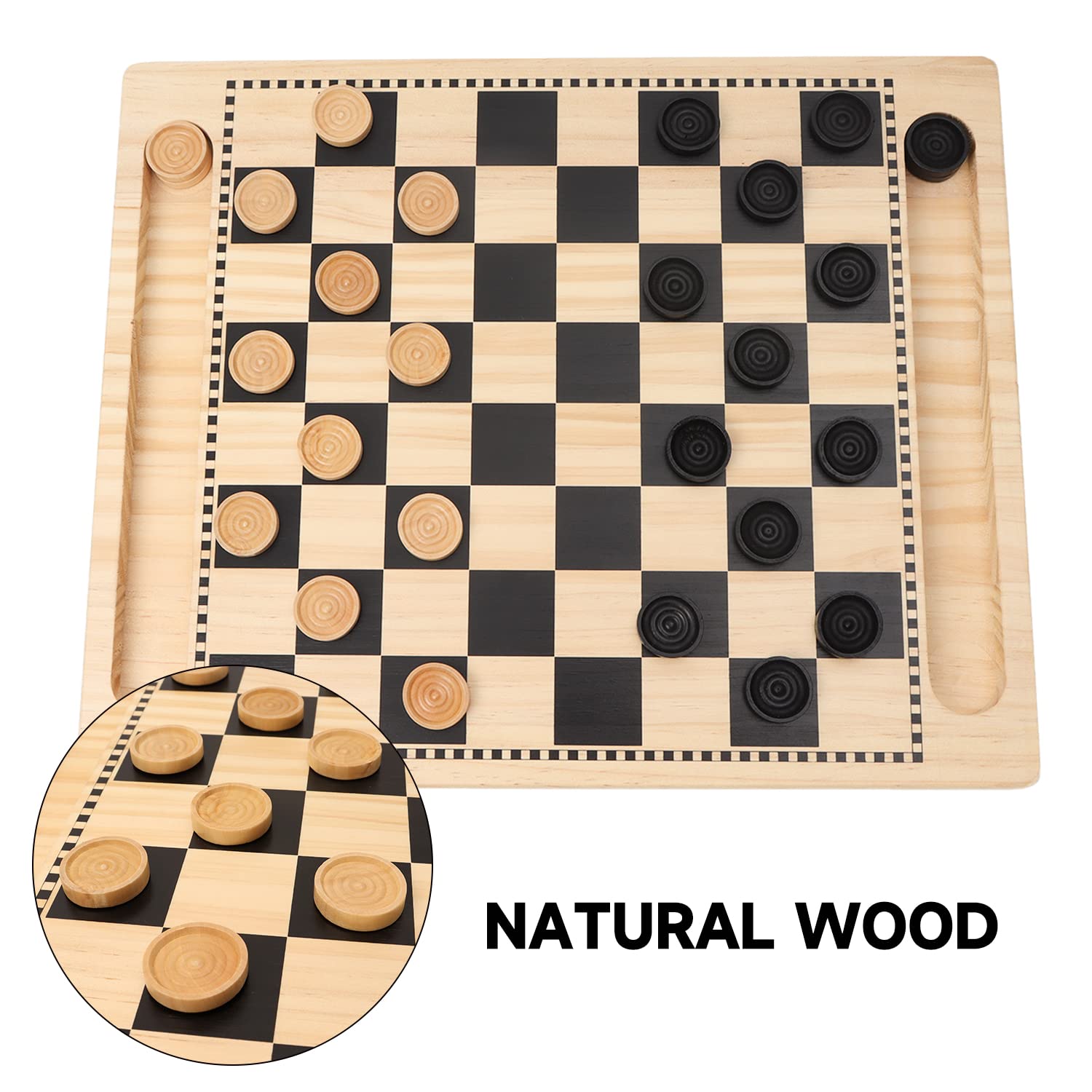 GSE 2-in-1 Reversible Natural Wood Checkers & Tic-Tac-Toe Board Game Combo Set with Game Pieces. Family Game for Boys & Girls, Adults. Fun, Family-Friendly Board Game