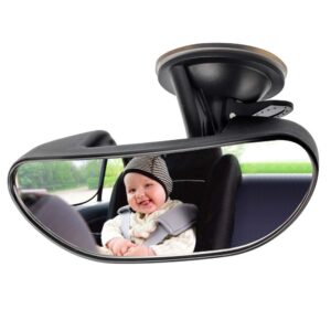 baby mirror for car, ges rear view mirror 360 degree adjustable strengthen suction cup mirror for car 5.9 x 2.2inch - black