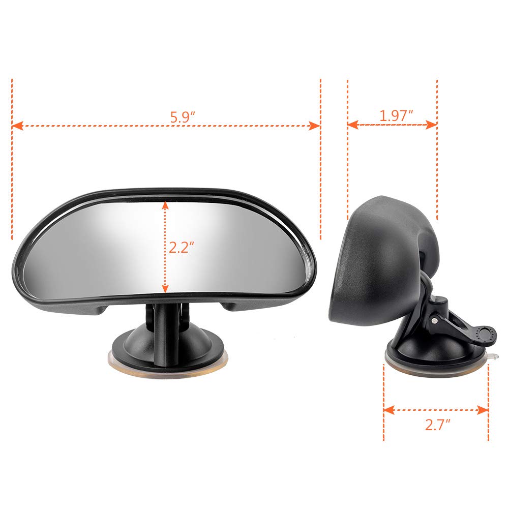 Baby Mirror for Car, GES Rear View Mirror 360 Degree Adjustable Strengthen Suction Cup Mirror for Car 5.9 x 2.2Inch - Black