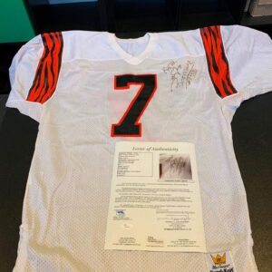 boomer esiason 1980's rookie era signed game used cincinnati bengals jersey jsa - autographed nfl jerseys