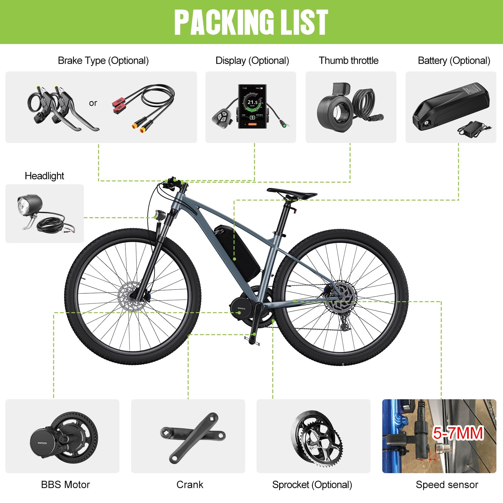 BAFANG BBS02B 48V 750W Mid Drive Kit with Battery Electric Bike Conversion Kits eBike DIY Mid Motor Kit with C18 LCD Display