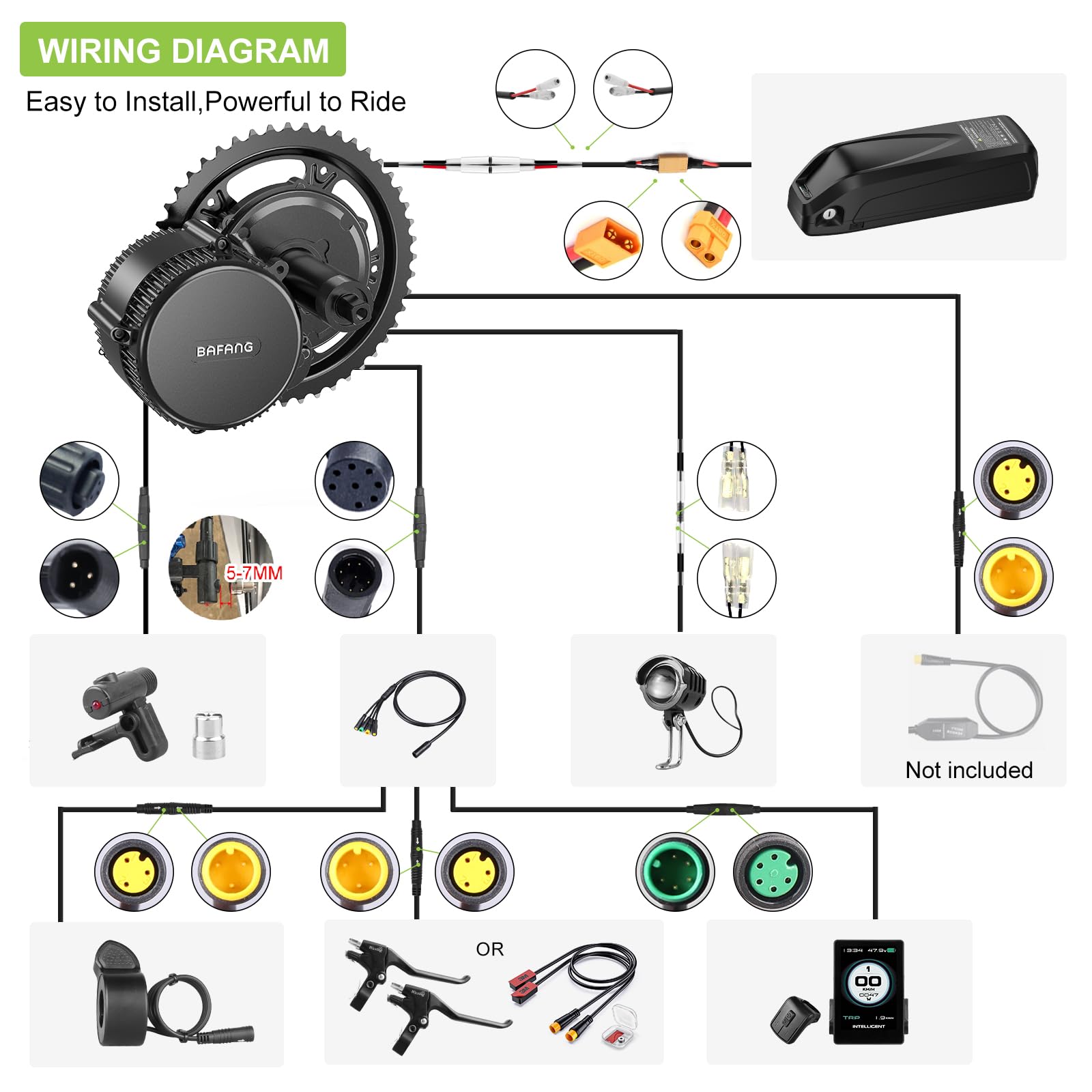 BAFANG BBS02B 48V 750W Mid Drive Kit with Battery Electric Bike Conversion Kits eBike DIY Mid Motor Kit with C18 LCD Display