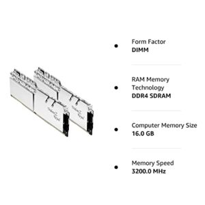 G.SKILL Trident Z Royal Series (Intel XMP) DDR4 RAM 16GB (2x8GB) 3200MT/s CL16-18-18-38 1.35V Desktop Computer Memory UDIMM - Silver (F4-3200C16D-16GTRS)