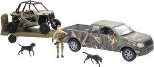 new-ray green camo pickup truck with polaris razor and figure set