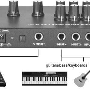 ANLEON MX400 Low-Noise 4-Channel Mono Line Mixer for guitars bass keyboards mix and 5-Channel Stereo Mixer