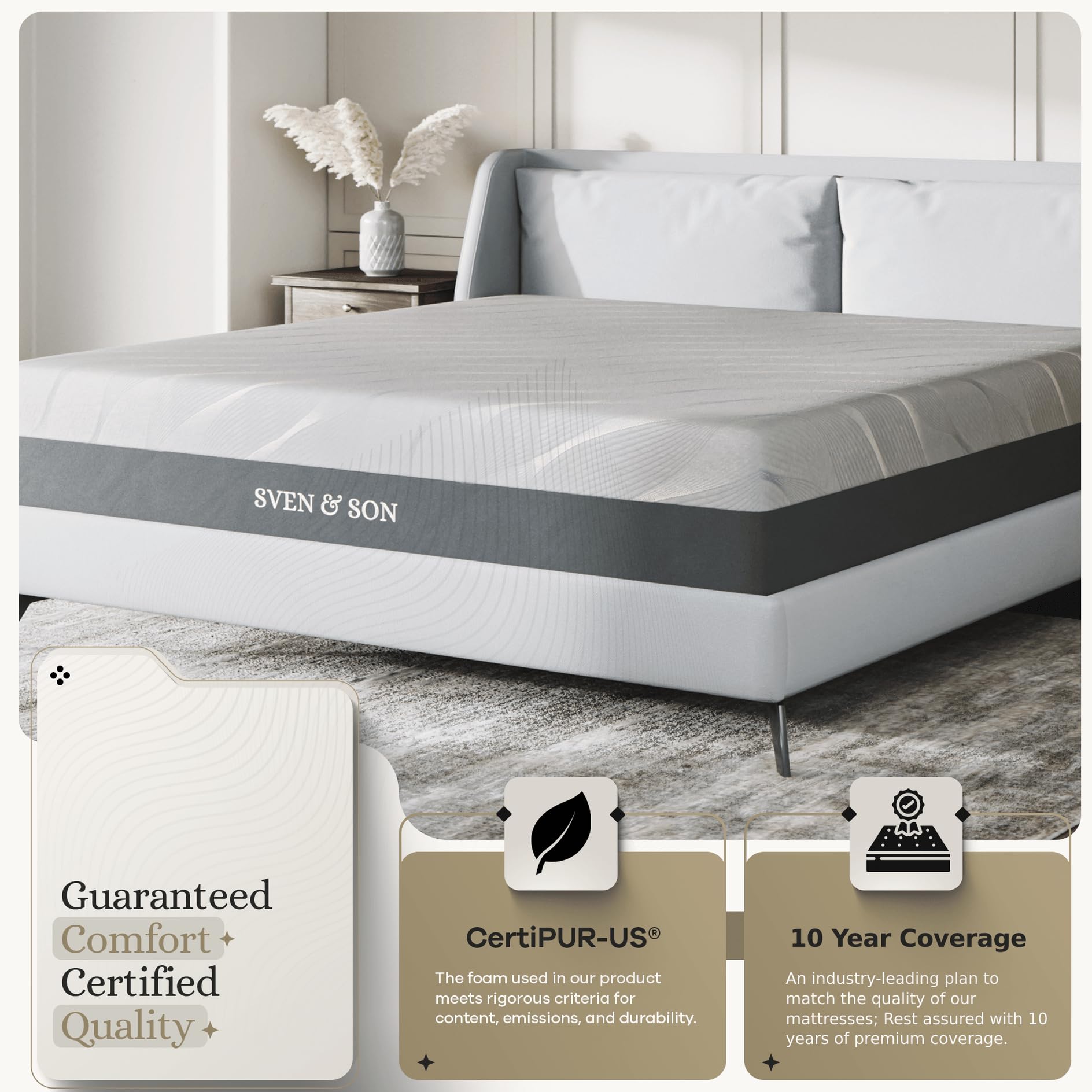 Sven & Son Luxury Hybrid Spring Mattress, Premium Materials, CertiPUR-US, Made in The USA, 14 inch Medium Soft - King