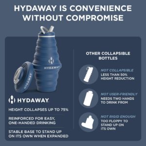 HYDAWAY Collapsible Water Bottle - 25oz I Reusable Water Bottle with Flip Top Lid for Travel, Hiking, Backpacking I Portable & Leakproof, Food-Grade Silicone, BPA Free, Collapses to 1.5”