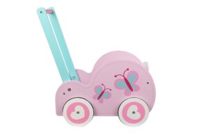 toysters wooden push walker wagon for toddlers | adorable baby doll carrier buggy | push along walking toy and doll pram | includes stroller mattress and pillow | at150