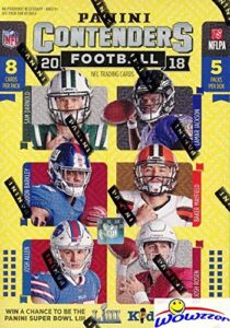 2018 panini contenders nfl football exclusive factory sealed retail box with autograph or memorabilia card! look for rcs & autos of baker mayfield, saquon barkley, sam darnold & many more! wowzzer!