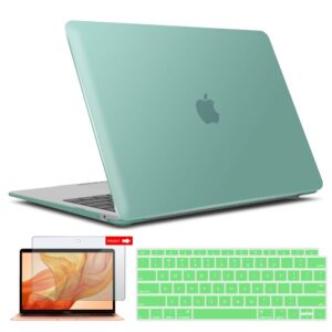 ibenzer compatible with new macbook air 13 inch case 2022 2021 2020 m1 a2337 a2179 a1932, hard shell case&keyboard cover&screen film for mac air 13 with touch id (2018-2022), green, at13gn+2